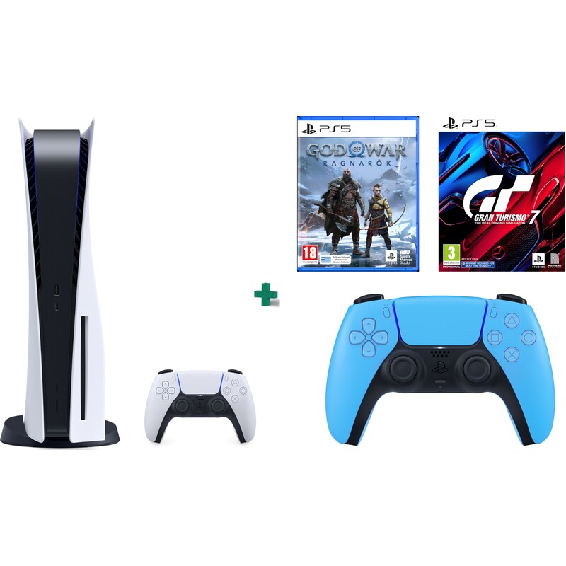 Sony PlayStation 5 & DualSense Wireless Controller Ice Blue & God of ...