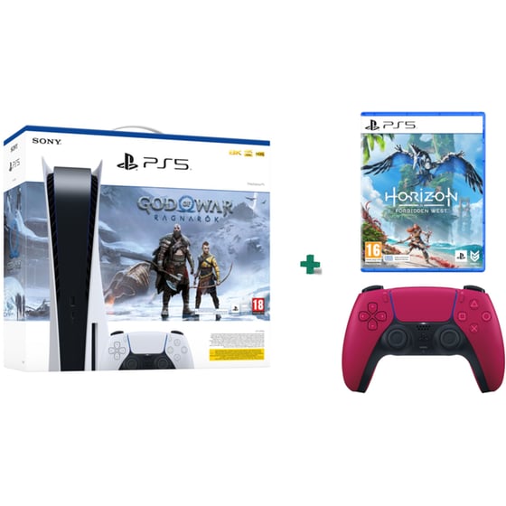 Sony PlayStation 5 - God of War Ragnarok Bundle & DualSense Wireless Controller Cosmic Red ...