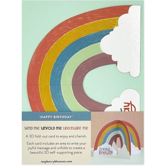 Ευχετήρια Κάρτα Raspberry Blossom Χαρούμενα Γενέθλια Ουράνιο Τόξο 3D ...