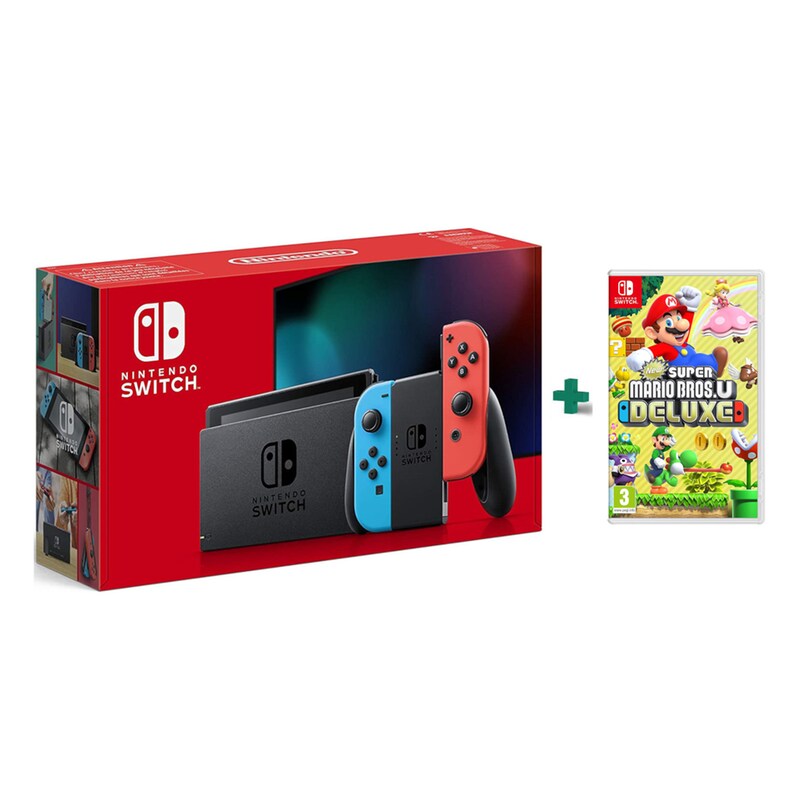 Nintendo Switch 2019 Neon Blue/Neon Red & New Super Mario Bros. U ...
